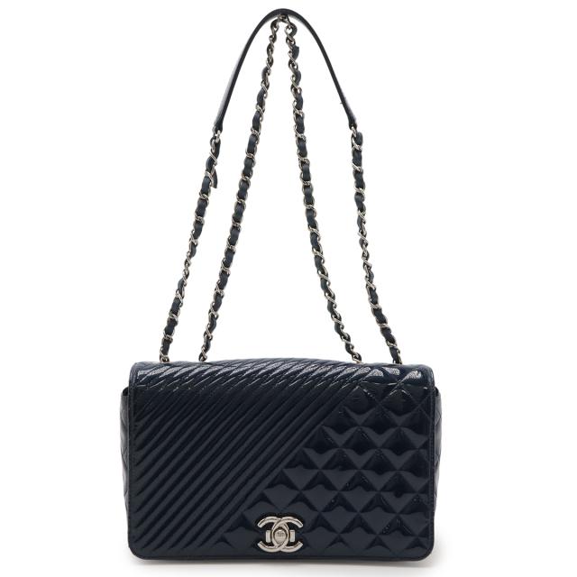 CHANEL シャネル ココボーイ マトラッセ ココマーク チェーンショルダー ショルダーバッグ ポシェット エナメル パテントレザー ネイビー 紺 A92797