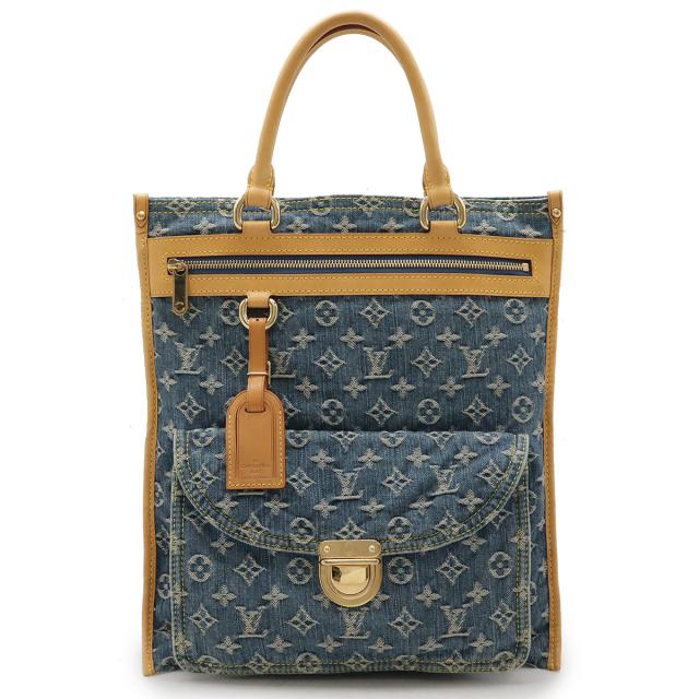 LOUIS VUITTON ルイ ヴィトン モノグラムデニム フラットショッパー トートバッグ ハンドバッグ マチなし 青 ブルー M95018