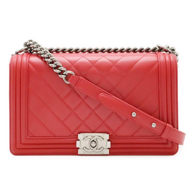 CHANEL シャネル ボーイシャネル マトラッセ ココマーク チェーンショルダー ショルダーバッグ ラムスキン フューシャ ピンク