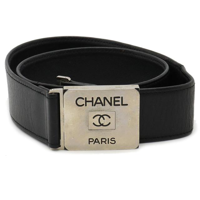 CHANEL シャネル ココマーク ベルト レザー ブラック 黒 シルバー金具 #70