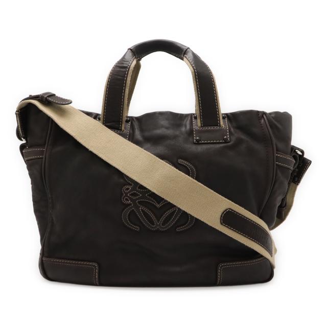 LOEWE ロエベ アナグラム ボストンバッグ トラベルバッグ 旅行かばん 2WAY ショルダーバッグ レザー ダークブラウン