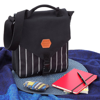 トートバッグ 極厚の４号帆布とストライプ帆布で作った 琉球帆布 ツートンショルダー M 沖縄の風合同会社