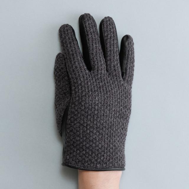 ORuKuBET 男性用 鹿子編みニットコンビレザーグローブ 手袋 メンズ 防寒 革手袋 羊革 保温 スマホ対応 寒さ対策 ポスト投函便