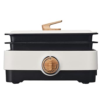 ドウシシャ コンパクト ホットプレート 減煙プレート付き レシピブック付き ナチュラルウッド(中古品)