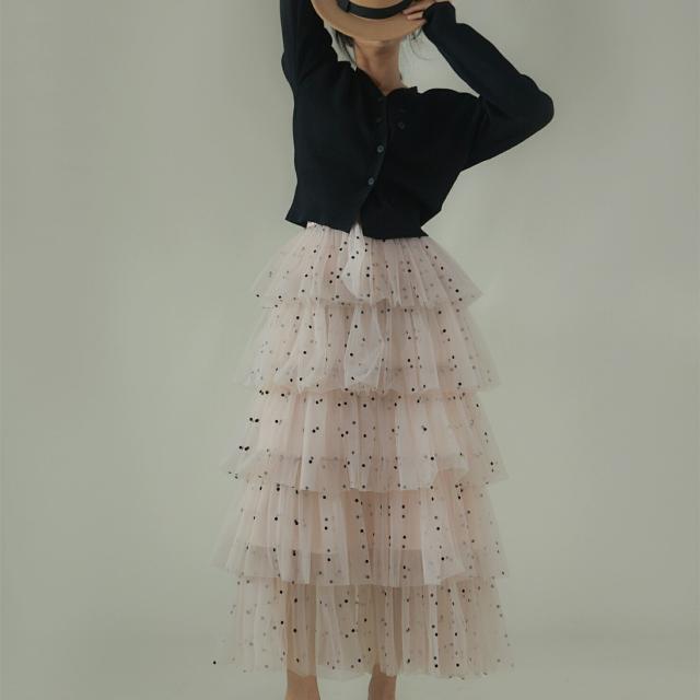 チュールフリルスカート レディースロングスカート 透け シアー レース 無地 チュチュスカート ハイウエスト おしゃれ ティアード