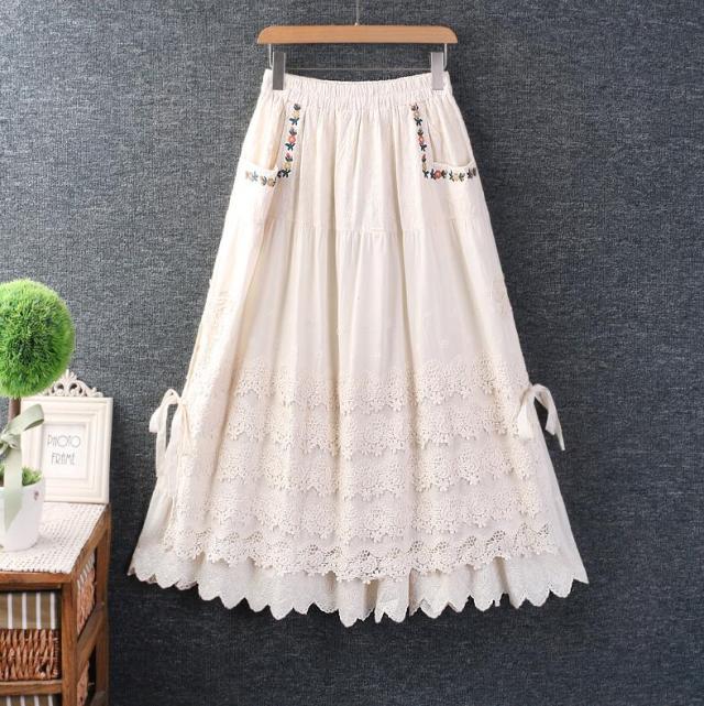 レーススカート 森ガール ペチコート ぺチスカート ロング フリル フリル付き コットン インナー ゆったり 綿 透け防止 透けない ナチュラル