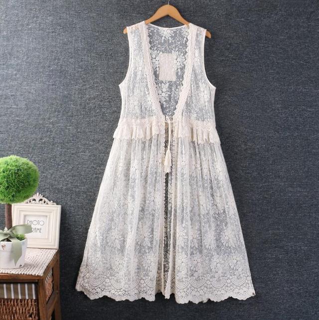 総レースカーディガン ノースリーブ カーディガン 夏 レディース ロングカーディガン 透け感 羽織り UV対策 冷房対策 紫外線対策 ロング丈 ライトアウター 大人 カジュアル おしゃれ 可 きれいめ