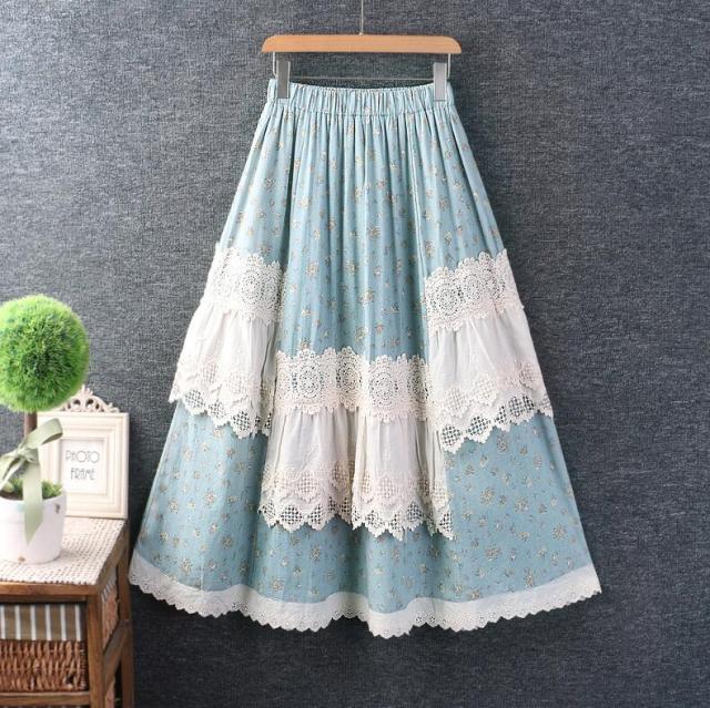 レーススカート 森ガール 花柄スカートペチコート ぺチスカート ロング フリル フリル付き コットン インナー ゆったり 綿 透け防止 透けない ナチュラル