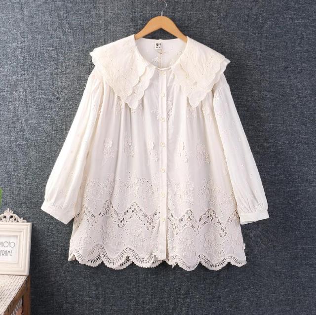 春新作 ブラウス トップス レースブラウス レディース 長袖 大人 丸襟 森ガール 甘可愛い 可愛い