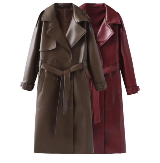 フェイクレザー レザー ロング丈 コート PUレザー シンプル 革ジャン レザージャケット ベーシック 秋アウター 韓国ファッション かっこいい ライダース バイクジャケット