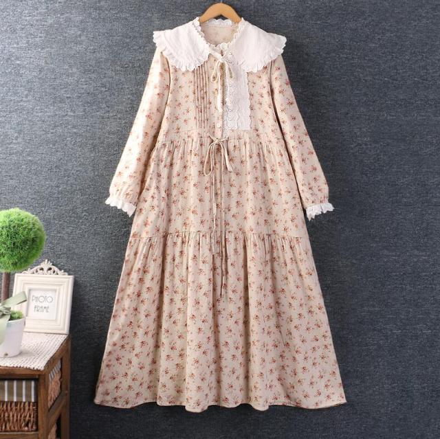 花柄ワンピース チュニック レディース ロングワンピース リネンワンピース 長袖 ロングワンピ 綿麻 リネン コットン 綿麻ワンピース 花柄 ゆったり リラックス 春 カジュアル風 体型カバー