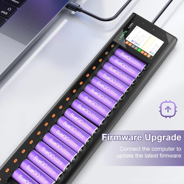 LIMETA 24スロット急速電池充電器 LCD付き、単3形・単4形 24