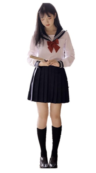 (Somnvs258) 白三本 女装対応 大きいサイズ セーラー服 JK 制服 3点セット メンズ 男性 長袖 ネクタイ ミニ スカート コスプレ 学園祭 文化祭 仮装 コスチューム 女子高生 ハロウィン 男女兼