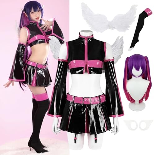 (HAOJEE)天乃リリサ 橘美花莉 コスプレ衣装 『ウイッグ付き 髪飾り付き つばさ(翼)付き』みかリン 同人服 日常服 舞台服 2.5次元の誘惑コスプレ Cosplay 道具 コスチューム 仮装 変装 クリス