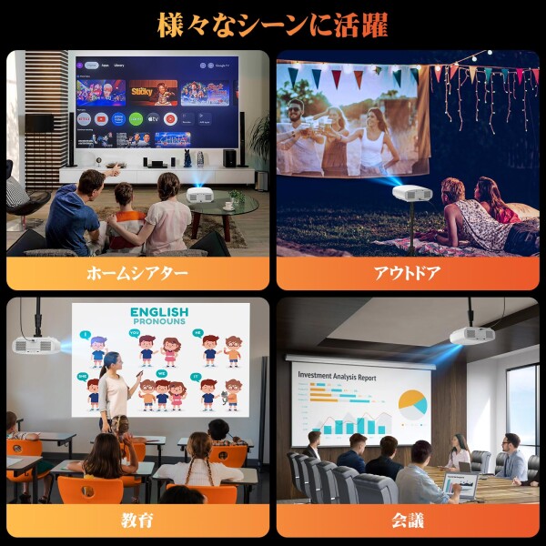 BETTDOW プロジェクター 600ANSI FHD 完全密閉防塵式プロジェクター 長