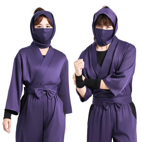(HOLOUN) 忍者 乱太郎コスプレ 忍術学園 紫 5年生 パープル 頭巾付き アニメ仮装クリスマス イベントハロウィンコスプレ衣装L
