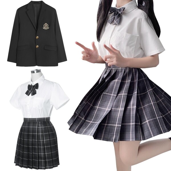 (NIUKACOS) 制服 コスプレ 女子高校生 スカート シャツ リボン ブレザー バッジ 女子高生 JK プリーツスカート レディース 制服セット 学生 コスプレ衣装 入学式 卒業式 撮影会 イベント グ