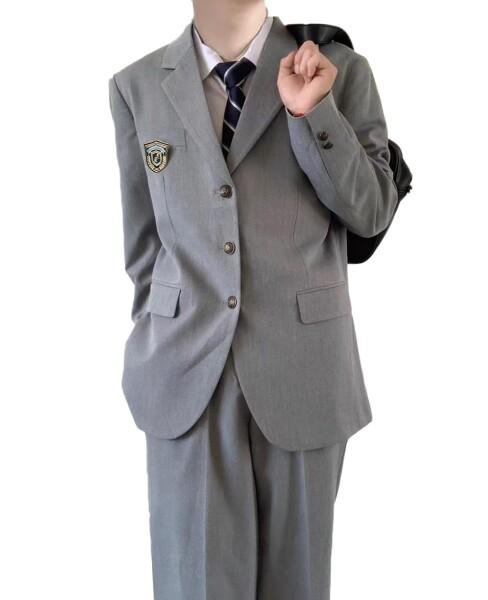 (AOTYP) 卒業式 入学式スーツ 学生制服 コスプレ 男子高校生 衣装 フォーマルスーツ 上下セット 灰 グレー grey L