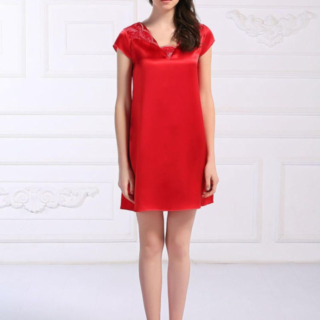 シルク パジャマ レディース ナイトウエア ルームウエア 寝間着 大きいサイズ 女性 北欧 シルク100% 半袖 ネグリジェ ルームウェア 部屋着 秋冬用 ワンピース ナイトウエア vネック プレゼント ギフト ゆったり おうち時間 光沢 JITIFA