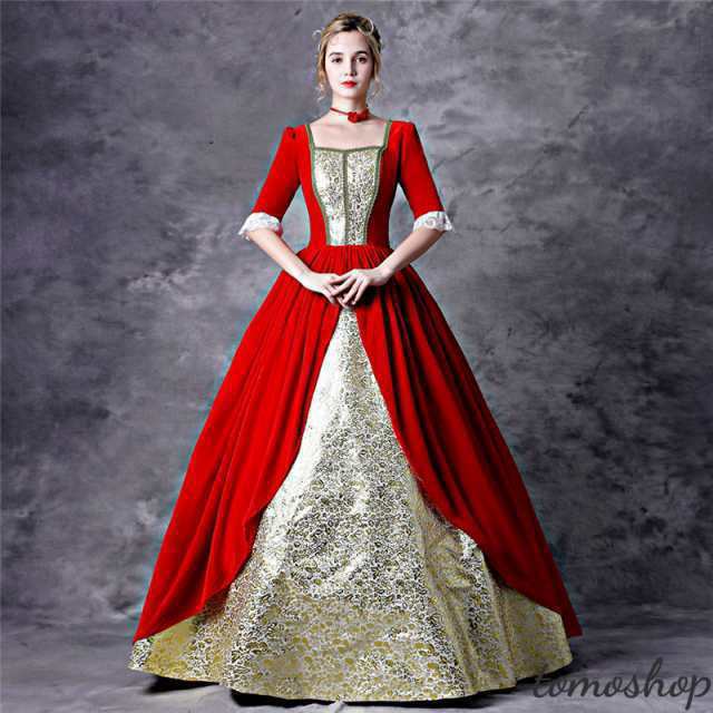 【送料無料】レッド ヨーロッパ ドラマ 劇場 中世貴族風 宮廷ドレス 衣装 ロイヤルプリンセスドレス 公演 パーティードレス