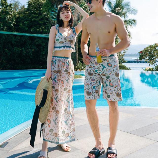 水着セット カップル水着 ペアルック レディース ビキニ タンキニ ショーツ ロングスカート メンズ 海パン サーフパンツ 男女ビーチウェア