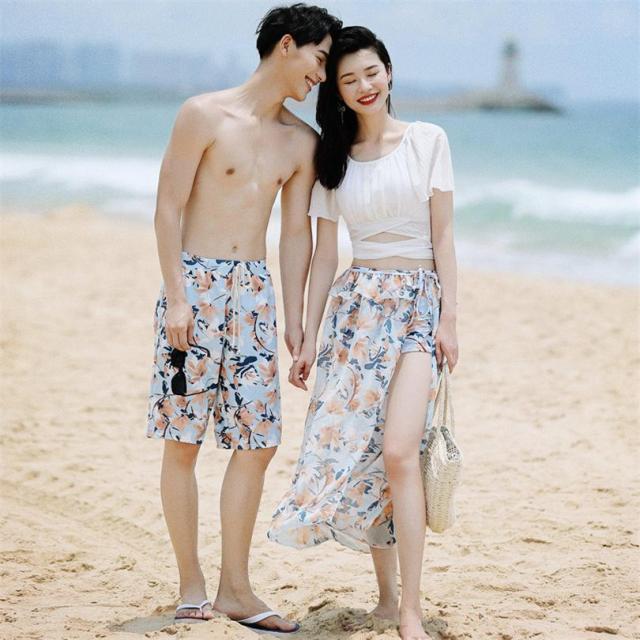 水着セット カップル水着 レディース タンキニ 柄物 ショートパンツ スカート メンズ 海パン サーフパンツ 男女ビーチウェア 夏ペアルック