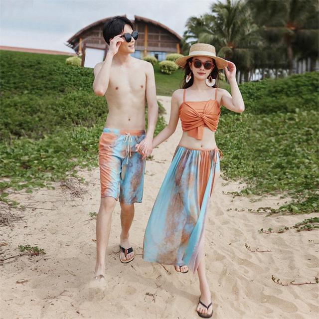 水着セット カップル水着 レディース ビキニ タンキニ ショーツ スカート 柄物 メンズ 海パン サーフパンツ 男女ビーチウェア 旅行 夏ペアルック