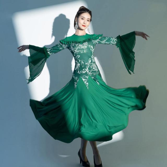 ロングドレス レディース ワンピース ラテンダンス カラードレス パーティー 洋服 モダンダンス 発表会 舞台衣装 公演 ワルツ ナショナルダンス コスチューム