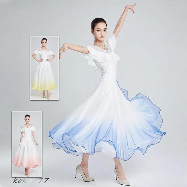 ワンピース レディース ロングドレス ラテンダンス ウェア パーティー ナイトドレス モダンダンス 発表会 グラデーション 社交ダンス ワルツ 舞台衣装