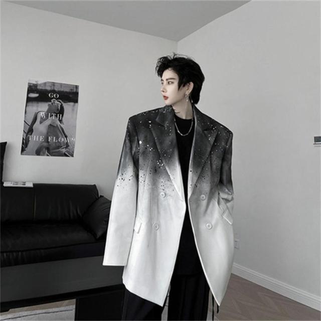 コート メンズ カジュアルスーツ ブレザー テーラード 黒 柄物 アウター パーティー 洋服 イベント 舞台衣装 正装 発表会 ライブ おしゃれ 男女外套