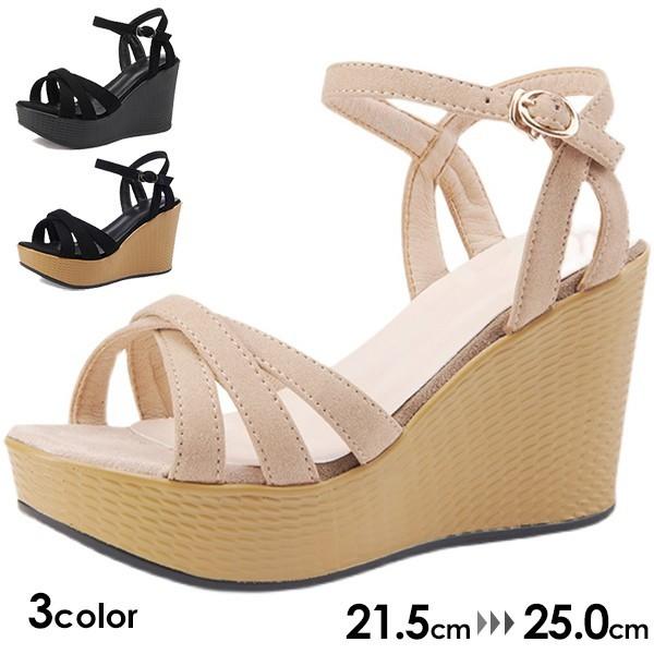 サンダル レディース ウェッジソール 厚底 ベルト ストラップ ハイヒール ストーム ヒール8.5cm 夏 靴 女性 ブラック ベージュ