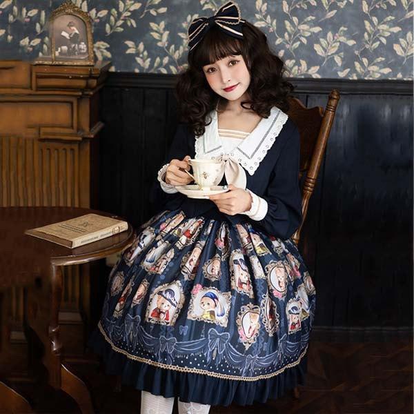 ロリータ ゴスロリ トップス スカート かわいい リボン ネイビー フリル 仮装 髪飾り ブローチ イベント ガーリー ハロウィン