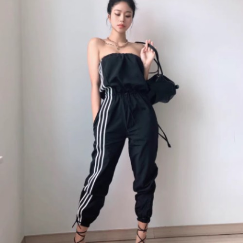 オールインワン ジャンプスーツ  レディース オールインワン つなぎ ロング マキシ 袖なし ノースリーブ オフショルダー 肩出し 腕見せ ワイド ウエストマーク ハイウエスト 薄手 きれいめ シンプル カジュアル 上品 おしゃれ かっこいい こなれ感 女っぽ スタイリッシュ 夏