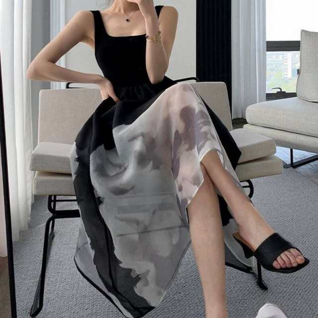 ワンピース キャミソール ドレス ミモレ ノースリーブ スクエアネック