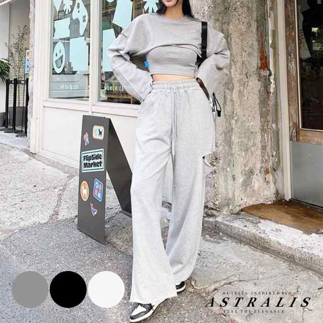 ３カラー スリーピーススウェットセットアップ レディース トップス パンツ ボトムス キャミソール スウェット ジャージ セットアップ スウェットパンツ クロップド丈 長袖 ラウンドネック ワイド ドロスト 大人可愛い カジュアル 上品 おしゃれ スポーティー エレガント 無地