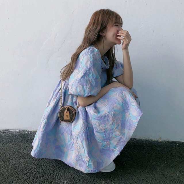 レディース ワンピース ショート丈 半袖 ボリューム袖 パフスリーブ フレア Aライン プリーツ フリル かわいい カジュアル おしゃれ ガーリー エレガント ラブリー キュート クラシカル ロマンティック 春 夏 通勤 デート お出かけ パーティー イベント リゾート 旅行 休日