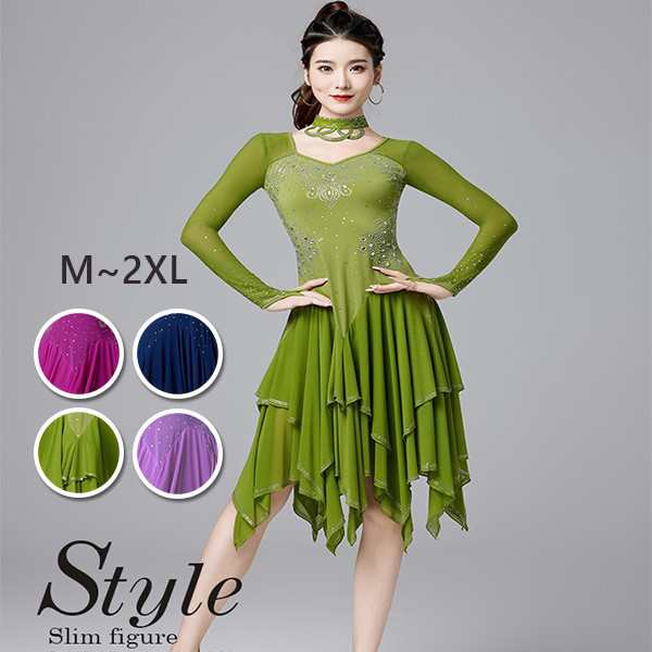 社交ダンス ラテンドレス ワンピース ラテン衣装 チャチャチャ ダンス衣装 練習服 ラインストーン スタンダード ラテンダンス ラテン競技着 練習着  ダンスウエア 発表会 団体 サルサダンス 競技用ドレス ステージ 演出服 dm017m5m5lc