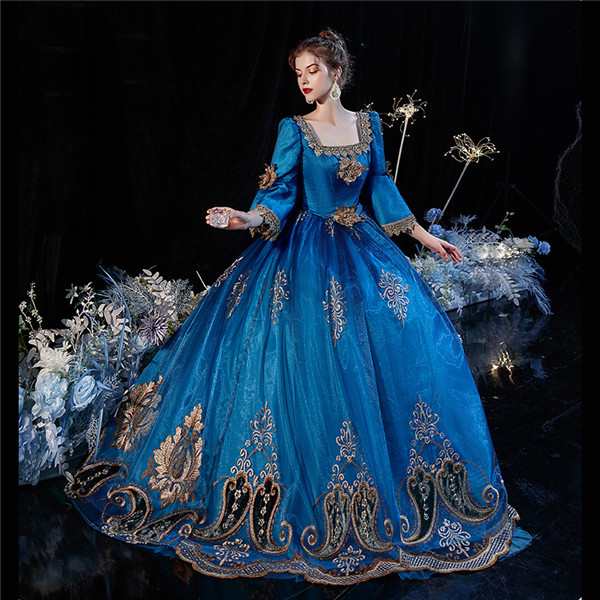 ドレス レディース ロングドレス プリンセスドレス お姫様ドレス スクエアネック アンブレラスリーブ プリンセスライン ヴィクトリア ロココ調  宮廷衣装 王族服 カラードレス 中世貴族風 ドレス 舞台 ステージ 演劇 ヨーロッパ風 サイズ指定 パニエ追加可 d9317c0c0c6