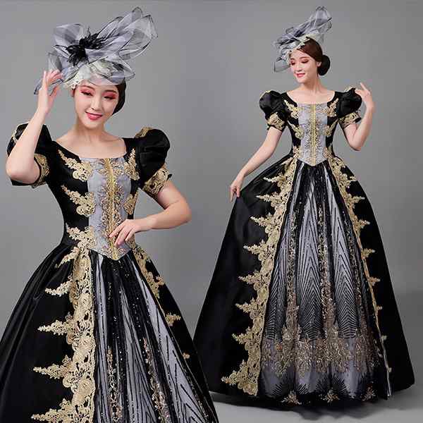 中世 貴婦人ドレス ステージ 衣装 中世ドレス ヨーロッパ 貴族 王族服 ジュリエット カラードレス 演出 現代劇演出 ヨーロッパ風 演出 パーティードレス ブラック eh150jc