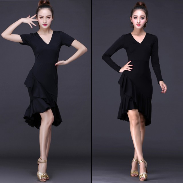 ラテン衣装 チャチャチャ 社交ダンス ラテンドレス フィッシュテール ワンピース 黒 衣装 セクシー キャバ ダンス衣装