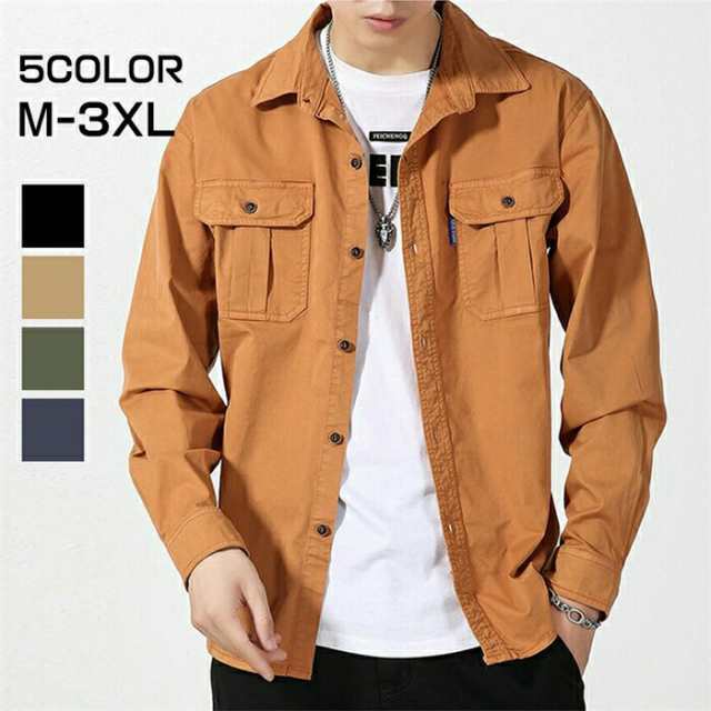 シャツ メンズ 長袖 カジュアル 春夏 秋 アウター メンズ 大きいサイズ アメカジ ボタンダウン シャツジャケット メンズ 春服 カジュアルシャツ シャツ メンズ カーゴ メンズシャツ ビッグシルエット 長袖 春秋 通勤 通学
