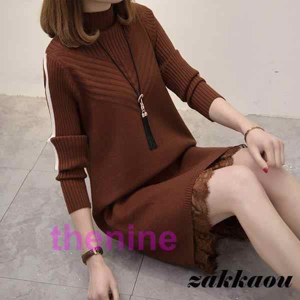 ニットワンピース レディース 秋 冬 40代 20代 きれいめ 長袖ワンピース Aライン ロング丈 カットソー ニットセーター 上品 大きいサイズ おしゃれ 着痩せ 新品