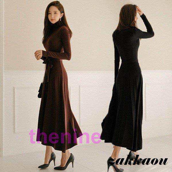 ロングワンピース レディース ニットワンピース 秋 冬 長袖 ロング丈 ドレス ハイネック タイト 結婚式 入学式 お呼ばれ フォーマル 通勤 30代 40代 着痩せ