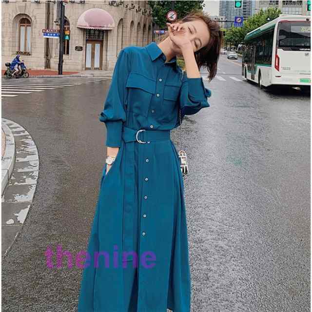 シャツワンピース ワンピース レディース 秋 冬 長袖 マキシ丈ワンピ フレア ゆったり 大きいサイズ 体型カバー きれいめ おしゃれ 通勤 入園式 卒業式