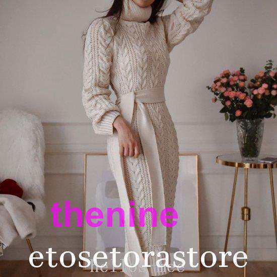 ざっくりケーブルニットワンピースタートルネックハイネック秋冬30代40代ワンピース冬長袖御呼ばれおしゃれかわいいミモレ丈