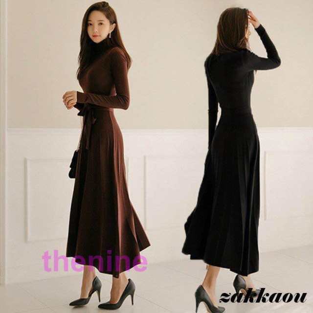 ロングワンピース レディース ニットワンピース 秋 冬 長袖 ロング丈 ドレス ハイネック タイト 結婚式 入学式 お呼ばれ フォーマル 通勤 30代 40代 着痩せ