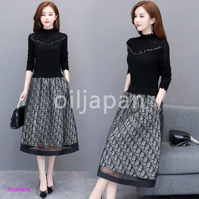 ワンピース レディース 40代 秋冬 長袖 きれいめ 上品 ニットワンピース ロング丈 セーター マキシ 大きいサイズ パーティードレス 韓国風 おしゃれ 通勤 着痩せ