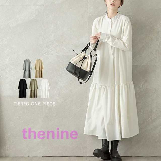 ティアード ワンピース レディース 長袖 マキシ丈 ロング丈 バンドカラー 2