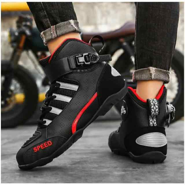 バイクブーツ ライディングシューズ コンバットブーツ ライダーブーツ 強化防衛性 レーシングブーツ バイク用靴 耐衝撃  通気