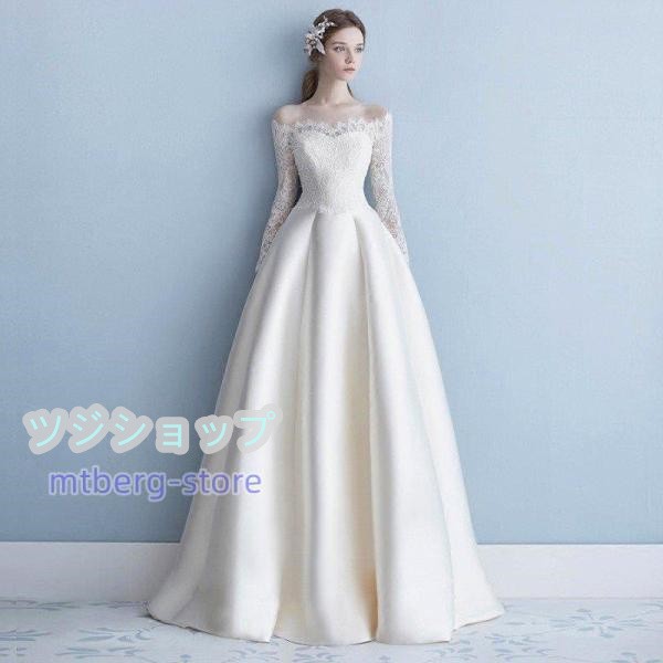 ウエディングドレス 長袖 ワンショルダー 安い 秋冬 結婚式 二次会 プリンセス エンパイア 花嫁 ドレス 披露宴 ロングドレス ブライダル 大きいサイズ